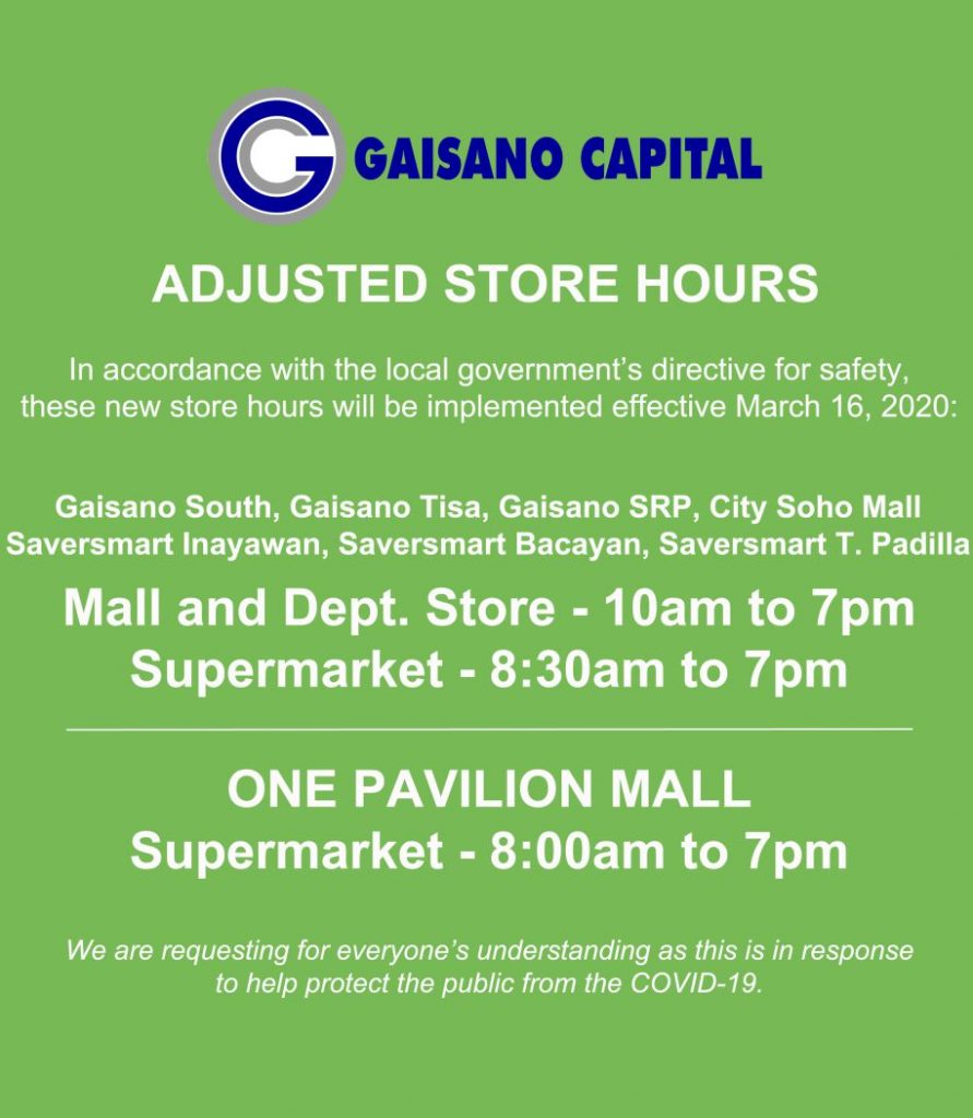 Adjusted Store Hours – Gaisano Capital