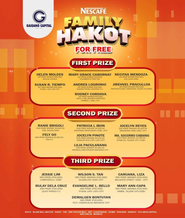 Congratulations to All Cebu Hakot for Free Winners! – Gaisano Capital