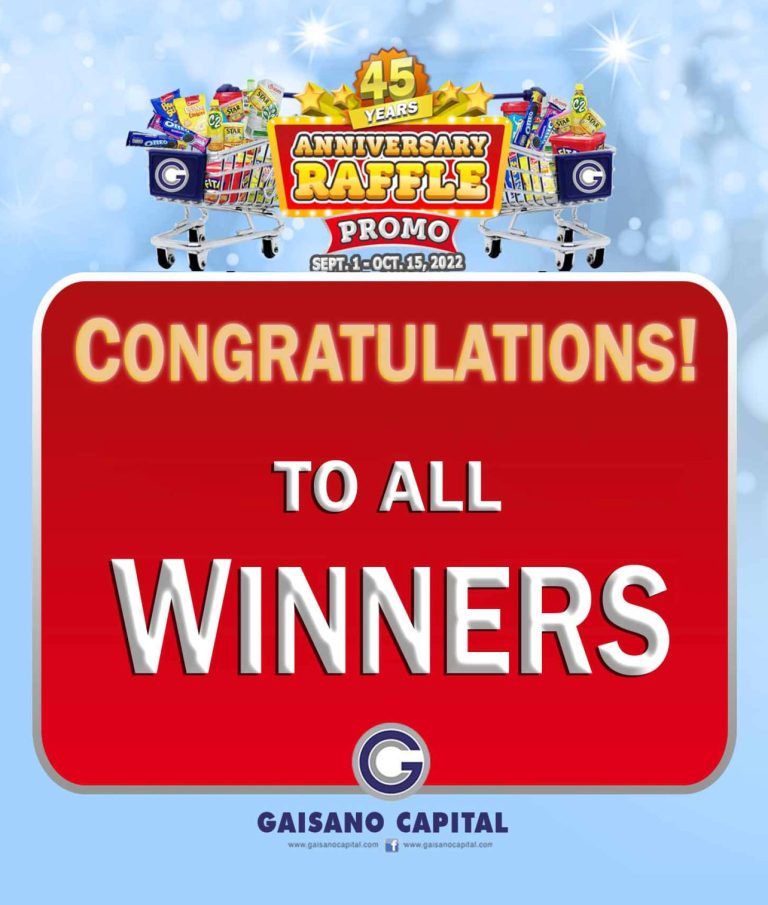 CONGRATULATIONS! Anniversary Raffle Promo Winners – Gaisano Capital
